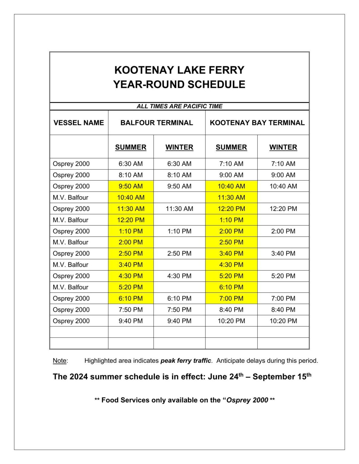 Return to the Summer Ferry Schedule – The East Shore Mainstreet